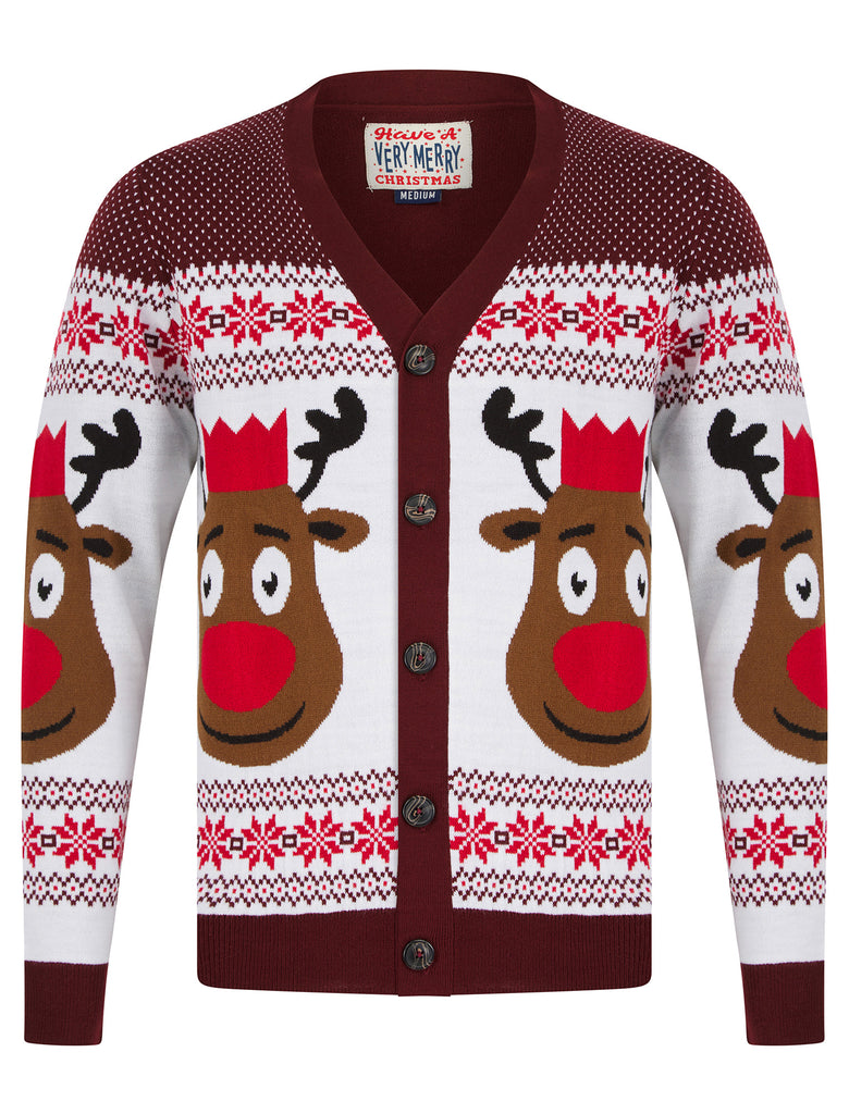 Men's Rudolphs Cardi Wallpaper Print Novelty Knitted Christmas Cardiga – Tokyo Laundry