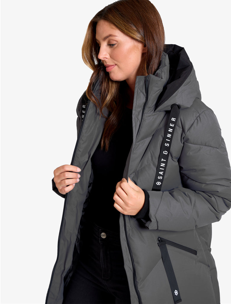 Newby Hooded Longline Quilted Puffer Coat in Graphite Grey - Saint & S – Tokyo Laundry