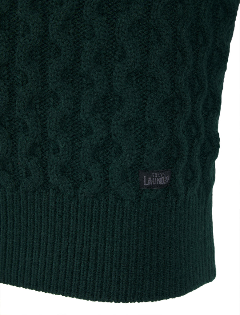 Nonso Wool Blend Chunky Cable Knitted Jumper in Evergreen - Tokyo Laun ...