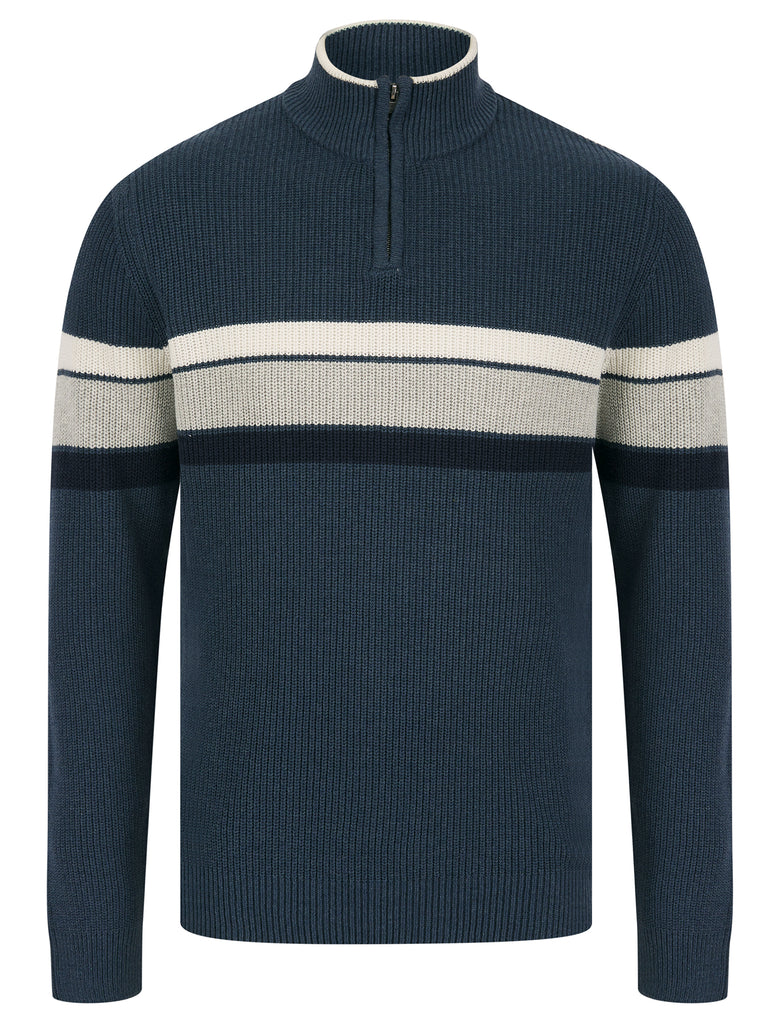 Geoffrey Striped Quarter Zip Neck Knit Jumper in Key Largo - Kensingto ...