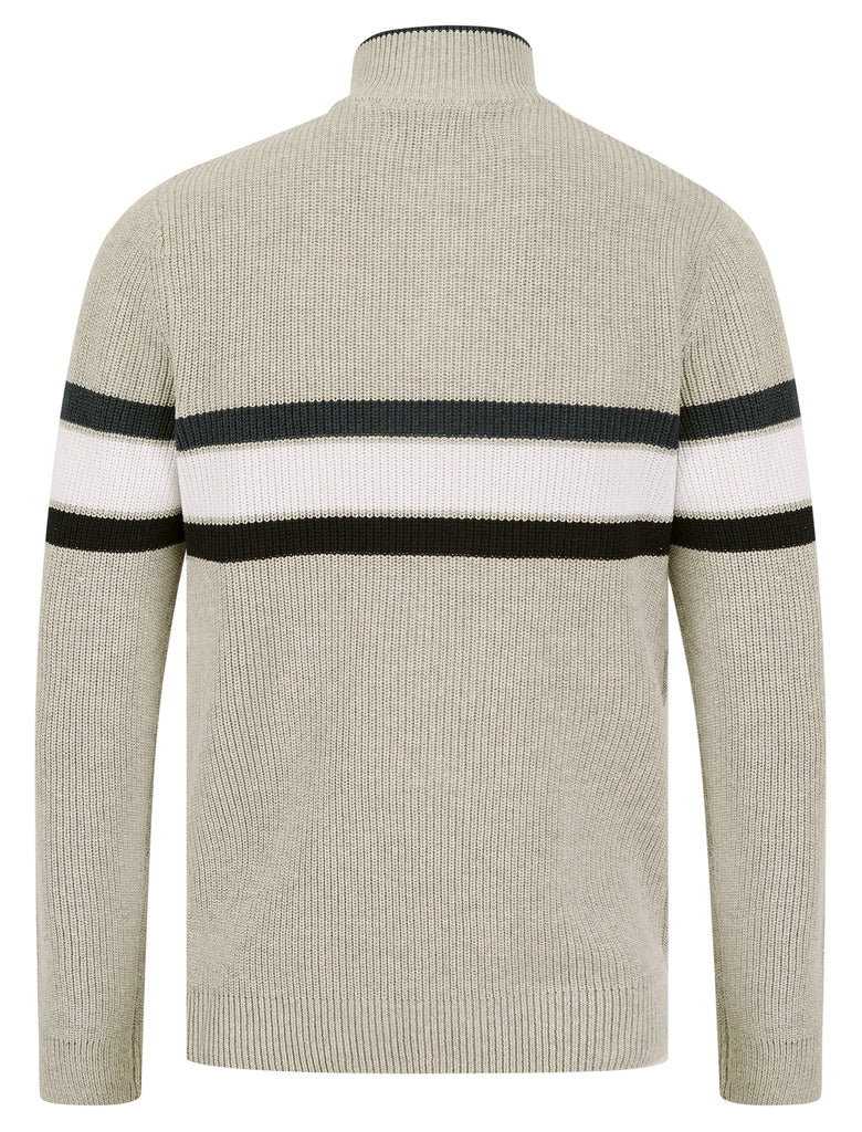 Geoffrey Striped Quarter Zip Neck Knit Jumper in Light Silver Marl - K ...