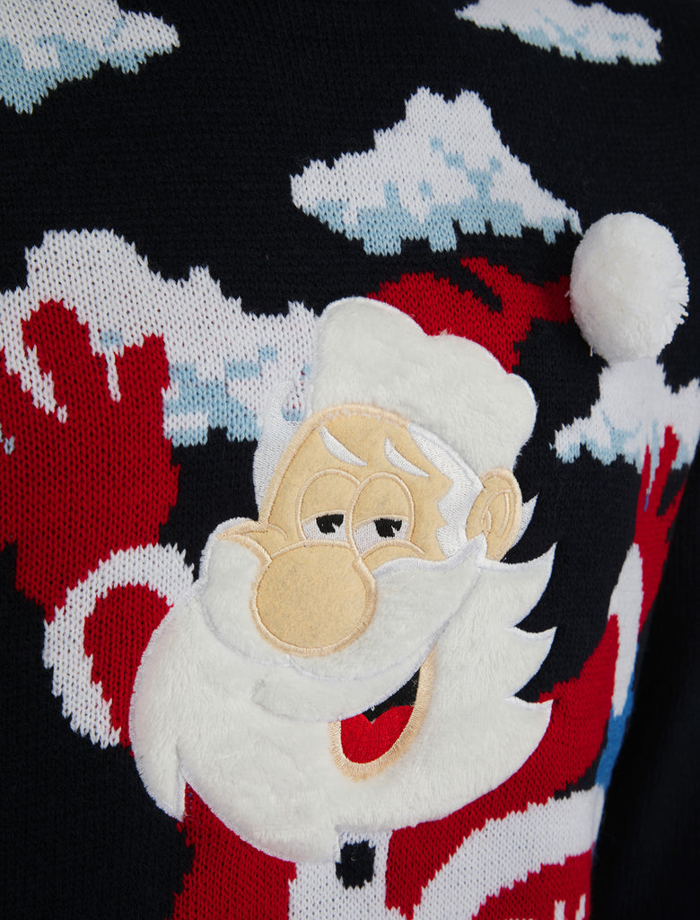 Men's Christmas Santa Motif Novelty Knitted Christmas Jumper in Ink ...