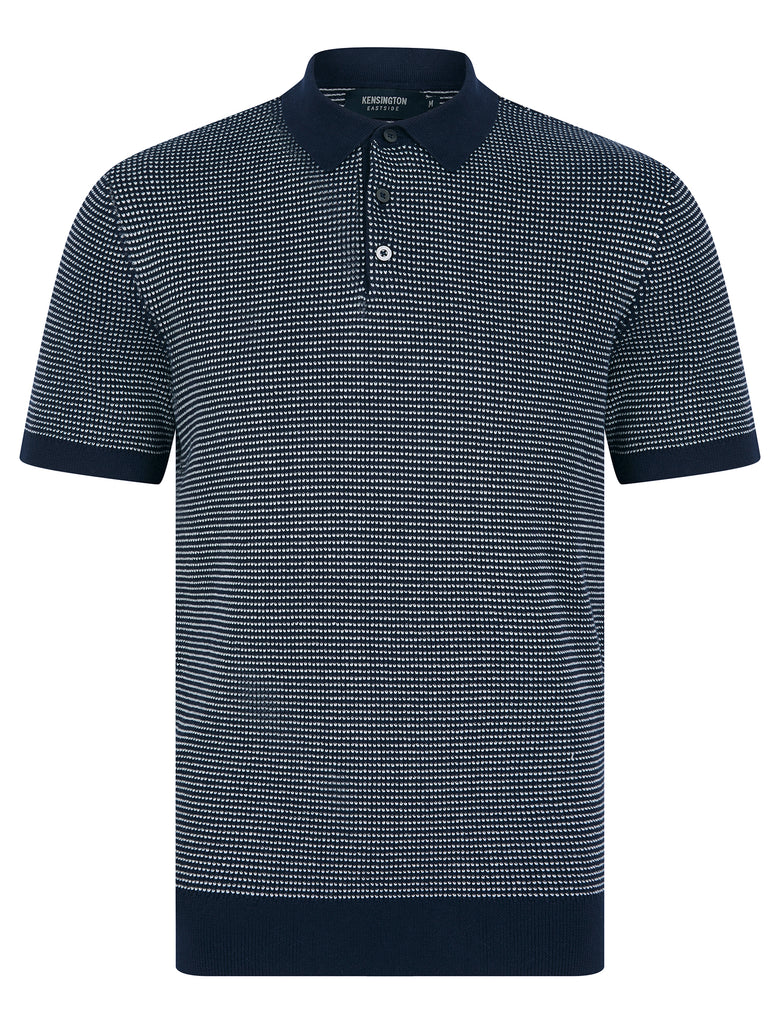 Ings Textured Birds-Eye Weave Knitted Cotton Polo Shirt in Evening Dus ...