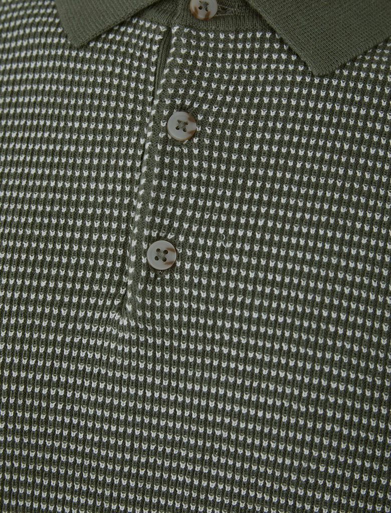 Ings Textured Birds-Eye Weave Knitted Cotton Polo Shirt in Mulled Basi ...