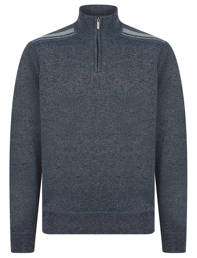 Denzel Knit Lined Quarter Zip Funnel Neck Knitted Jumper in Grey - Ken ...