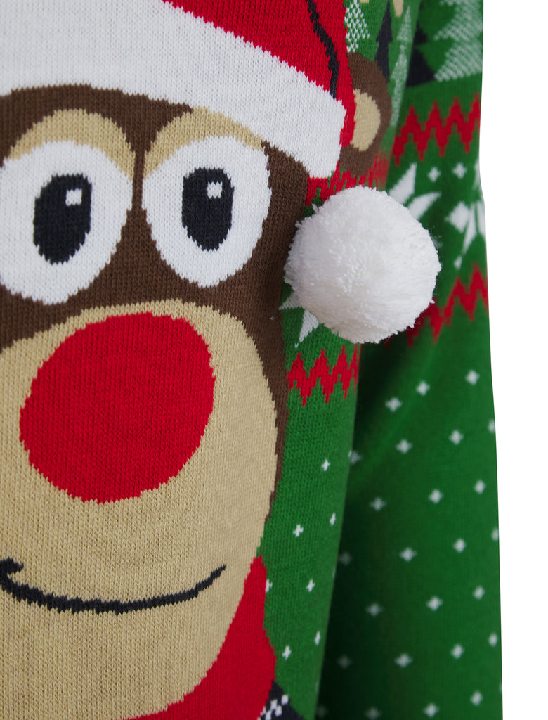 Men's Deer Motif Novelty 3D Pom Pom Design Knitted Christmas Jumper in ...