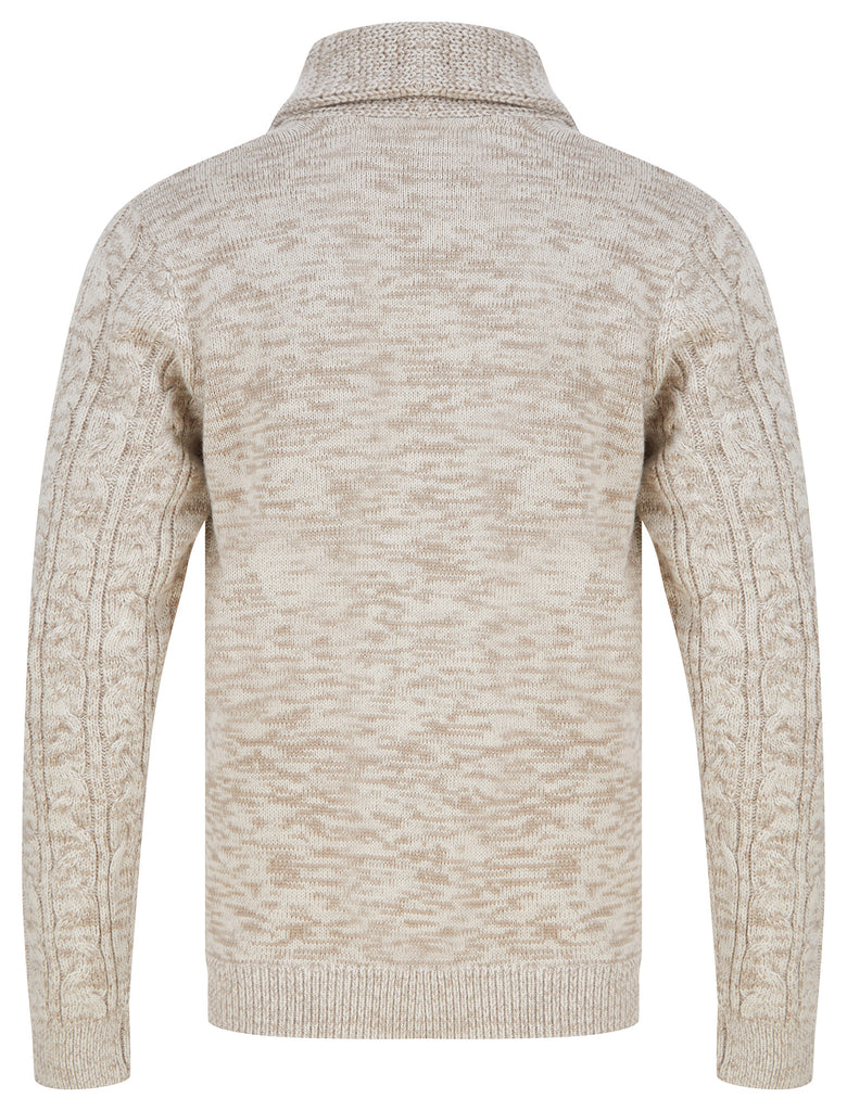 Manji 2 Chunky Cable Knitted Cardigan with Shawl Collar in Natural Twi ...