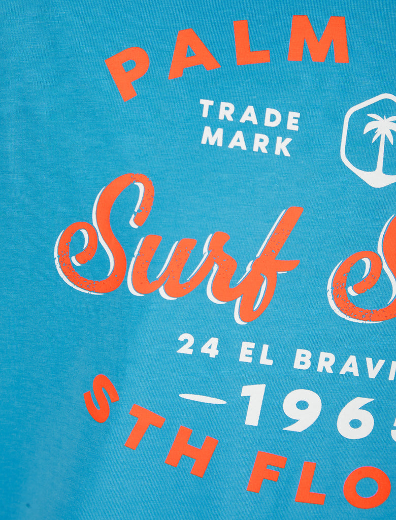 Palm Beach 2 Motif Cotton Jersey T-Shirt in Malibu Blue - South Shore – Tokyo Laundry
