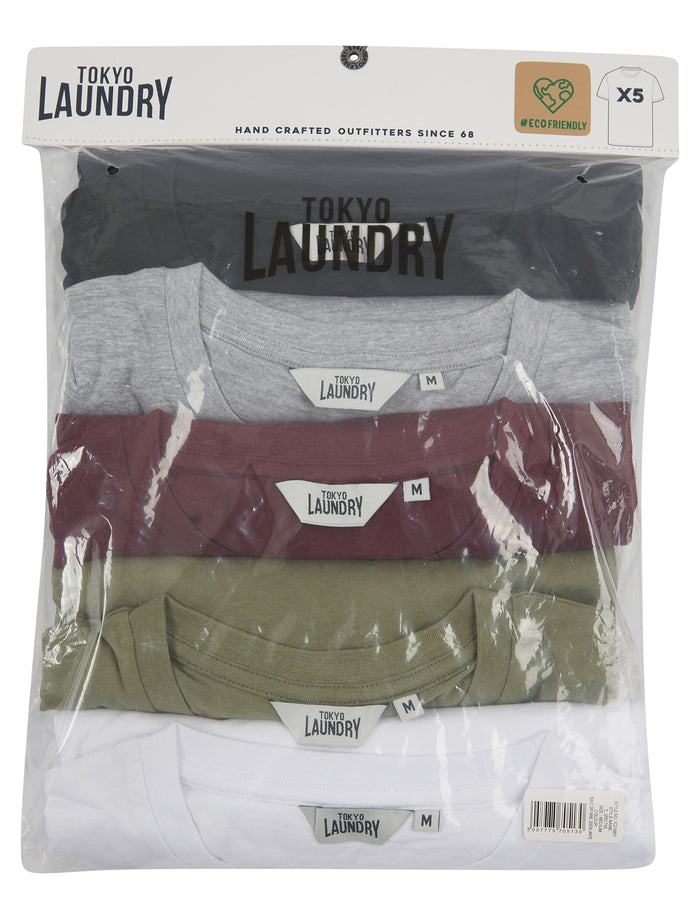 Spectre (5 Pack) Crew Neck Cotton T-Shirts in Black / Light Grey Marl ...