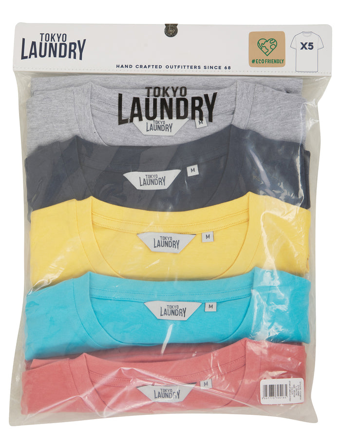 Spectre (5 Pack) Crew Neck Cotton T-Shirts in Light Grey Marl / Sky Ca ...