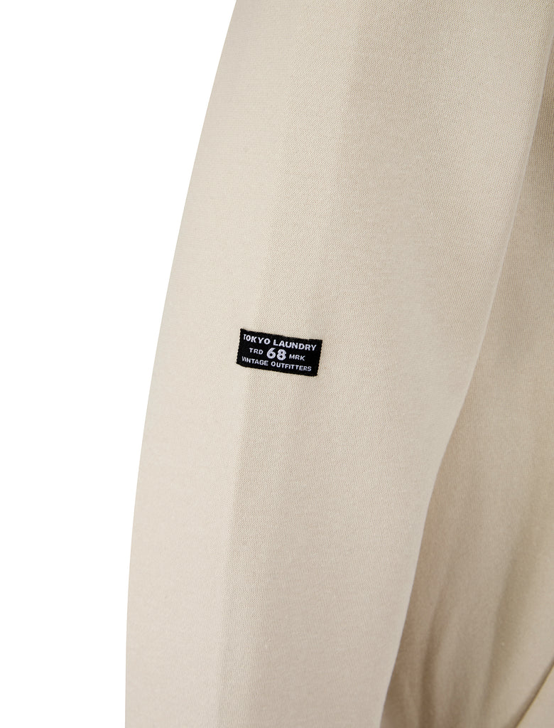 Brody Motif Brushback Fleece Pullover Hoodie in Stone - Tokyo Laundry