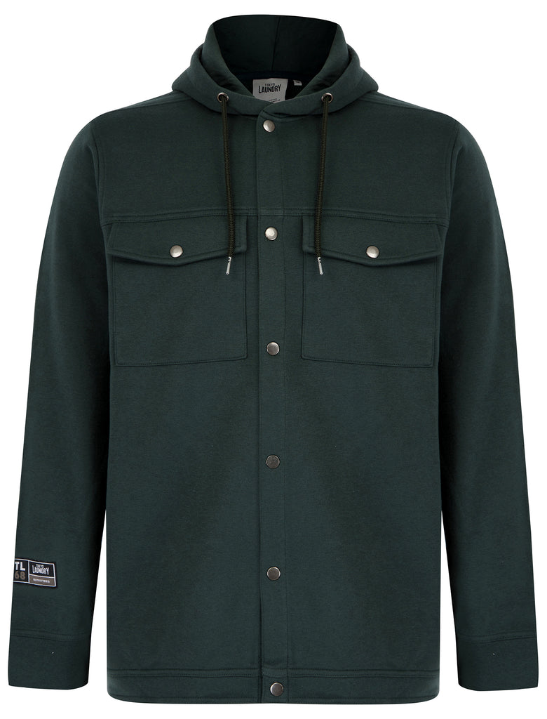 Phantom Hooded Brushback Fleece Overshirt Jacket in Dark Green - Tokyo ...