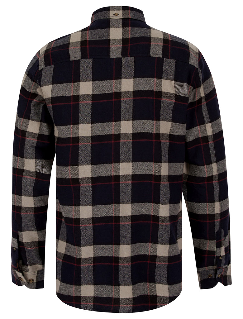 Skilak Yarn Dyed Checked Cotton Flannel Shirt in Sky Captain Navy - To ...