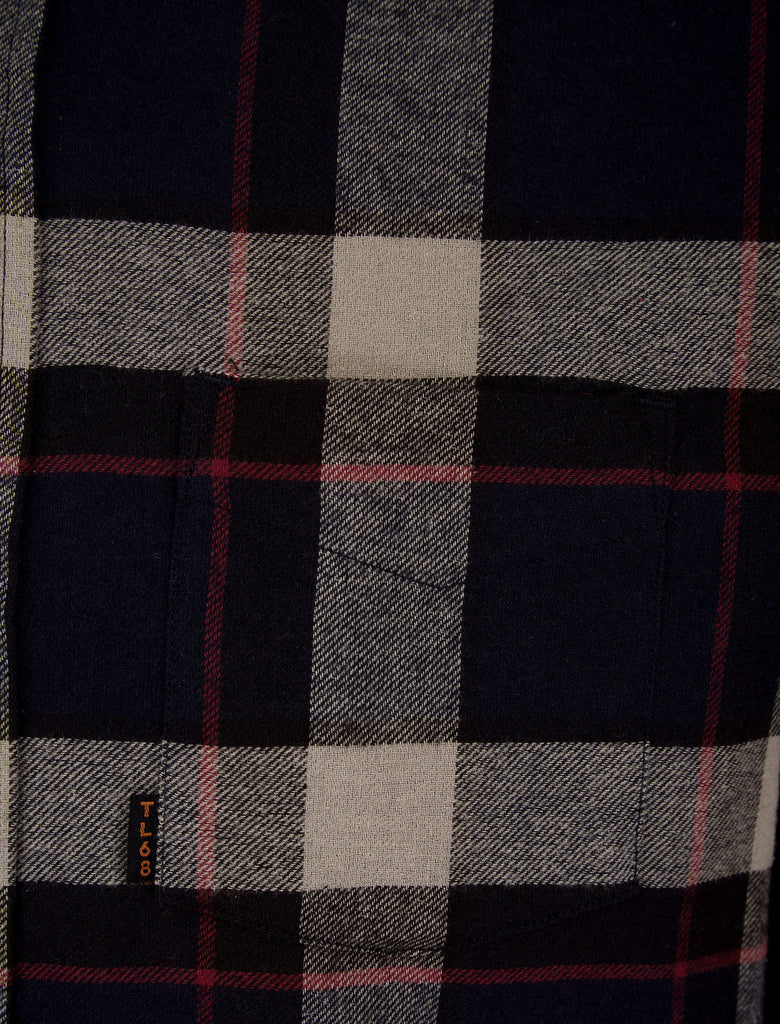 Skilak Yarn Dyed Checked Cotton Flannel Shirt in Sky Captain Navy - To ...