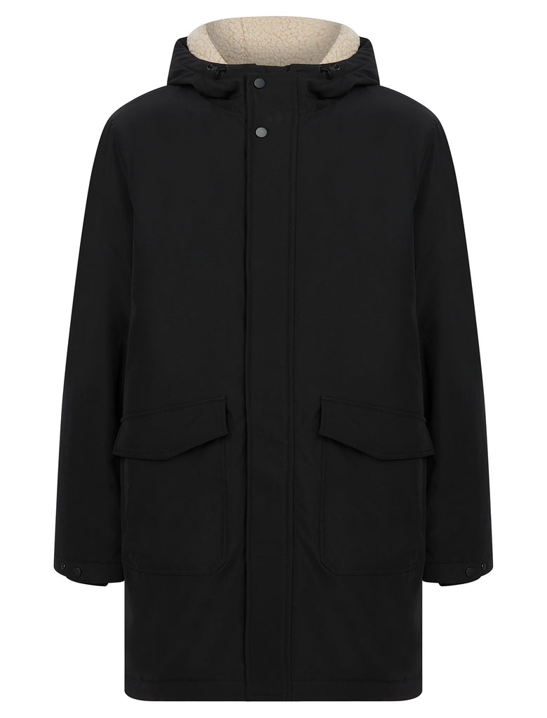 Tameron Borg Fleece Lined Parka Coat with Hood in Jet Black - Tokyo La ...