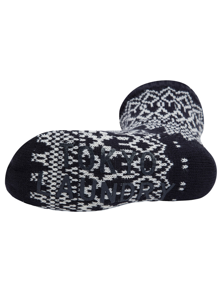 Atlantia Jacquard Fairisle Print Borg Lined Chunky Knit Slipper Socks ...