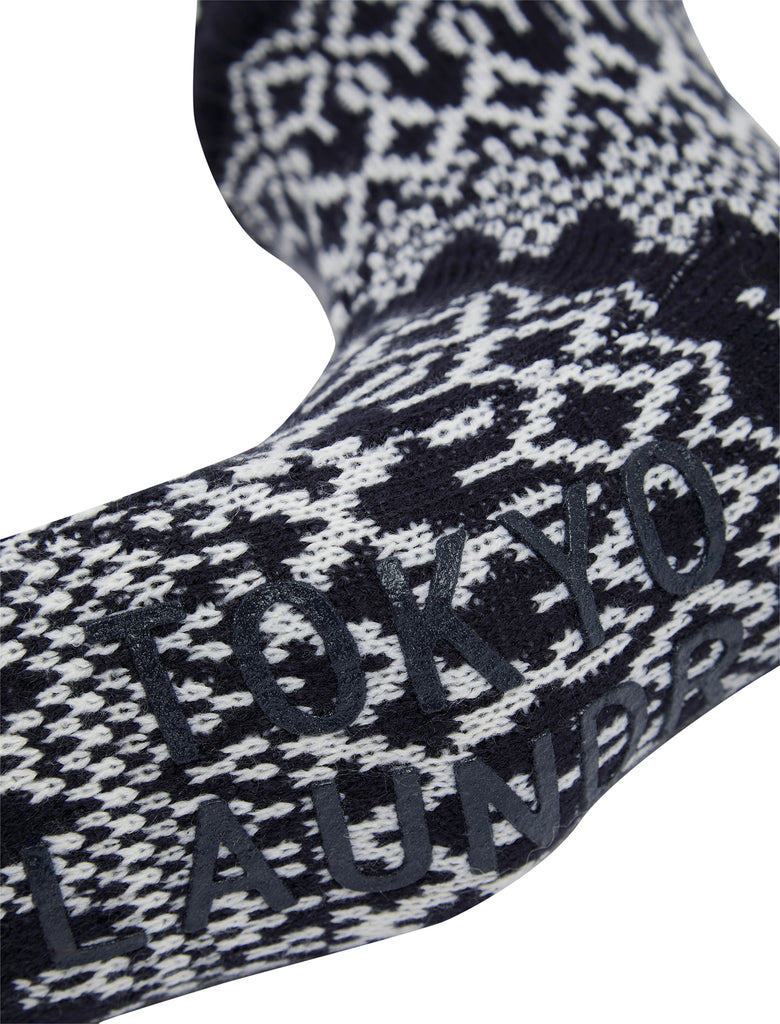 Atlantia Jacquard Fairisle Print Borg Lined Chunky Knit Slipper Socks ...