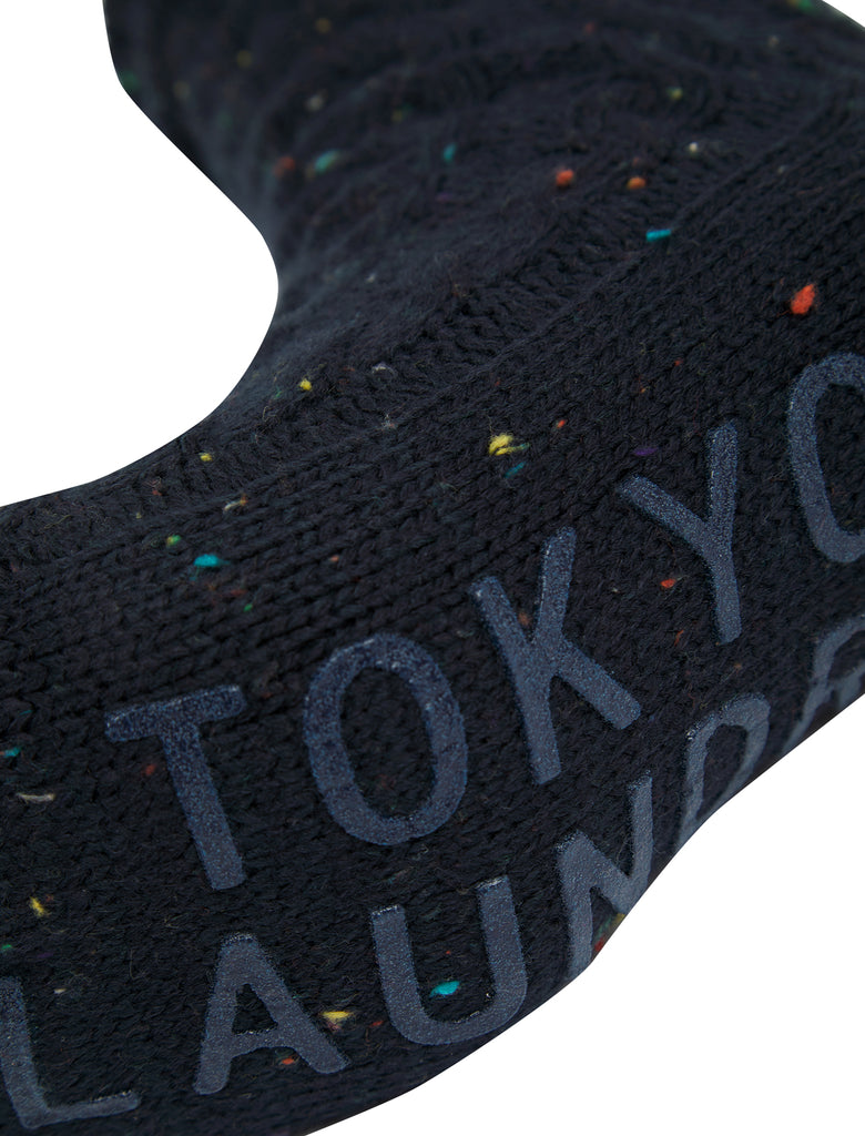 Leven Borg Lined Chunky Cable Knit Slipper Socks in Navy Nep - Tokyo L ...