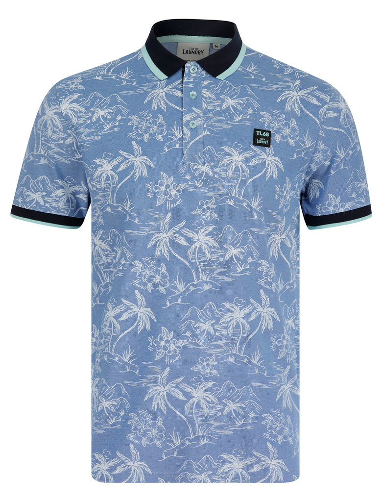 Milo Cotton Blend Pique Tropical Hawaiian Print Polo Shirt in Light Bl ...
