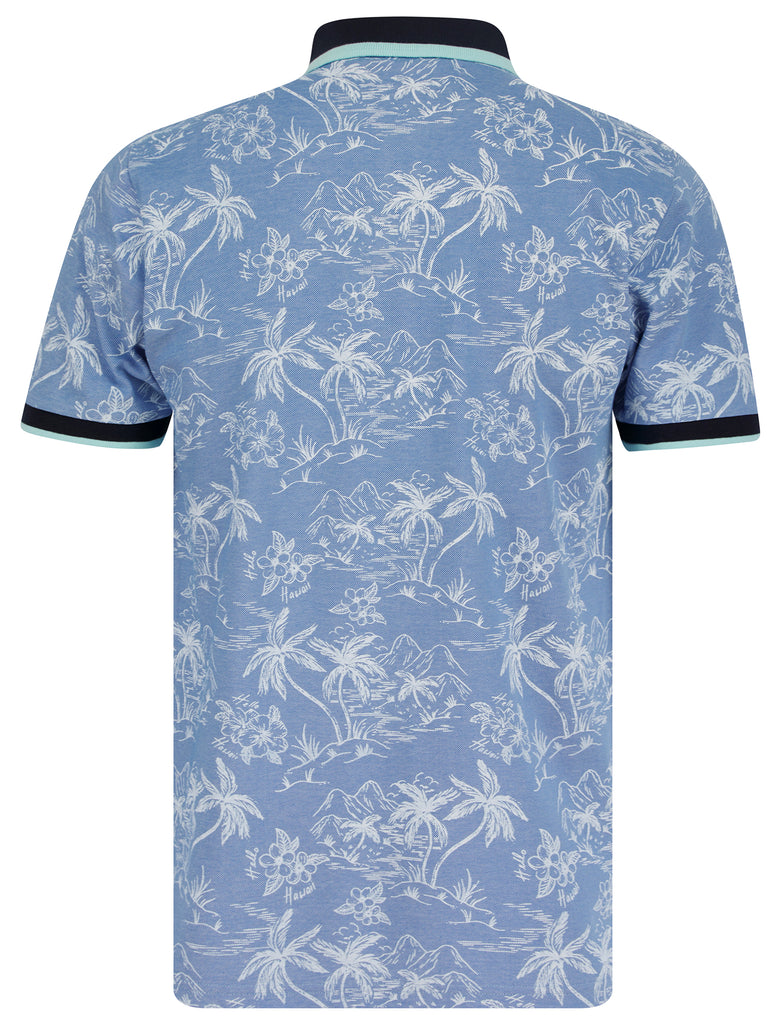 Milo Cotton Blend Pique Tropical Hawaiian Print Polo Shirt in Light Bl ...