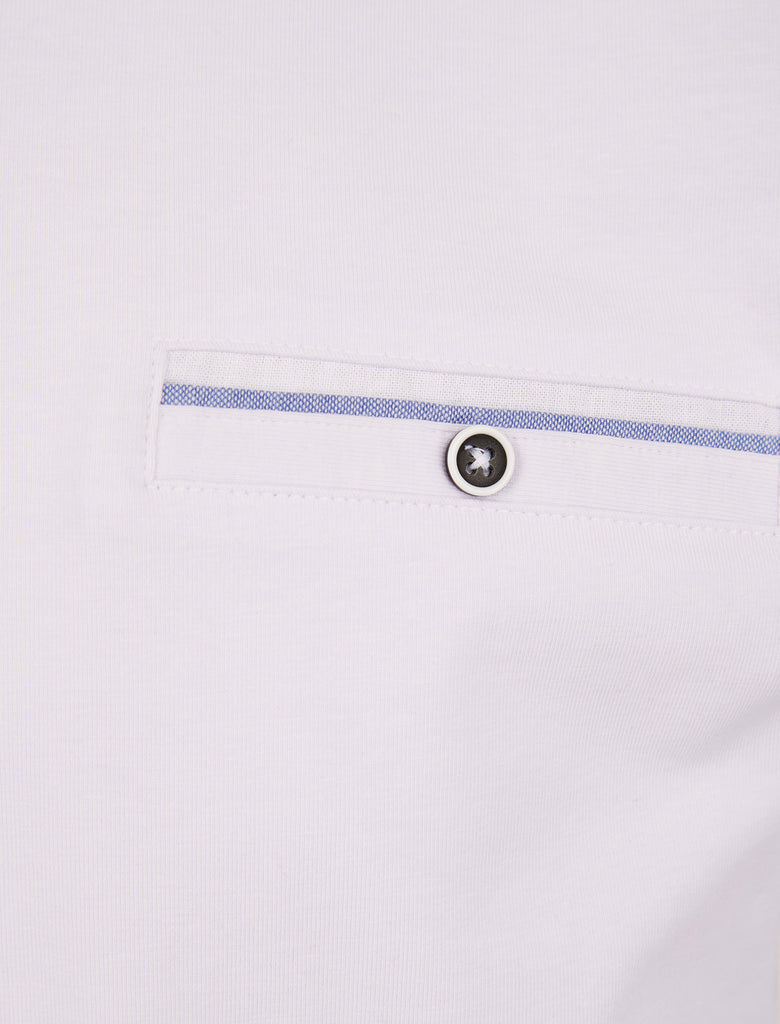 Riddle Stretch Cotton Jersey Button Down Collar Polo Shirt in Optic Wh ...