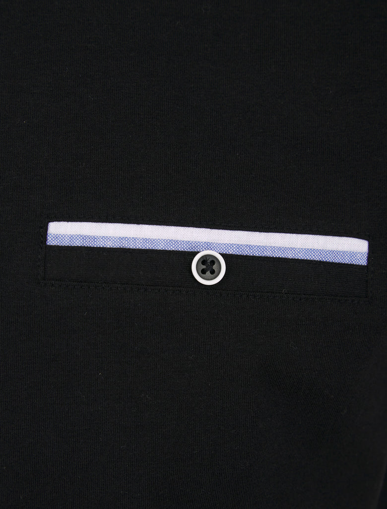Riddle Stretch Cotton Jersey Button Down Collar Polo Shirt in Jet Blac ...