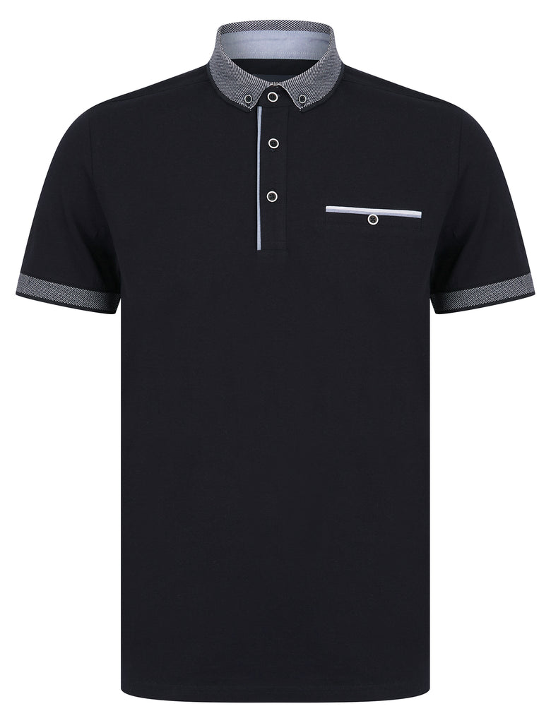 Riddle Stretch Cotton Jersey Button Down Collar Polo Shirt in Sky Capt ...