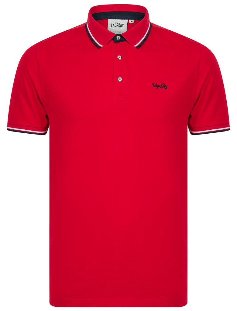 Sonik Cotton Pique Polo Shirt with Tipping in Tokyo Red - Tokyo Laundr ...