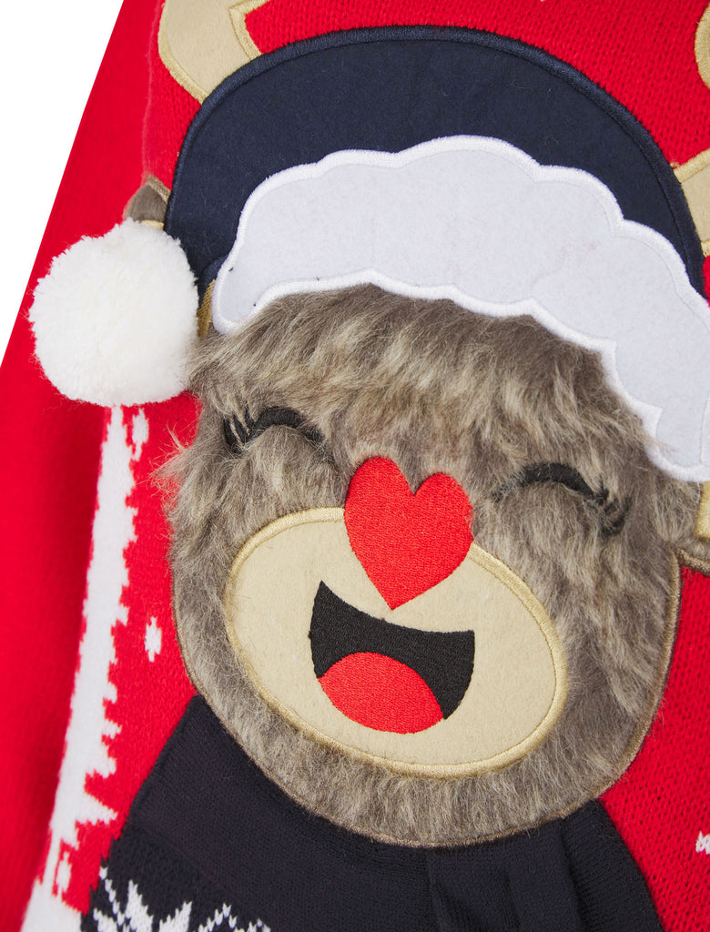 Women’s Rudolph Laughing Motif Novelty Christmas Jumper in Tokyo Red ...