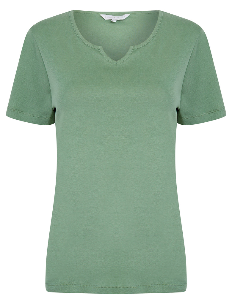 Calandra Plain 100% Cotton Notch Neck T-Shirt in Green Bay - Amara Rey ...
