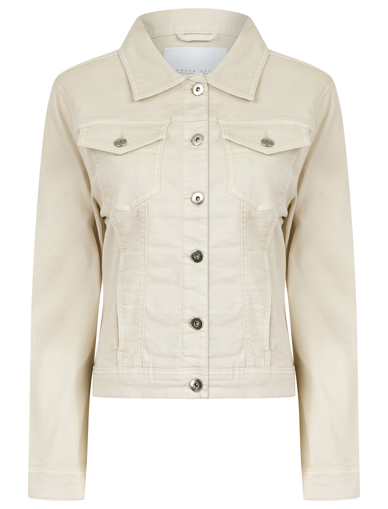 Feather Women's Stretch Cotton Denim Jacket in Ivory - Amara Reya ...