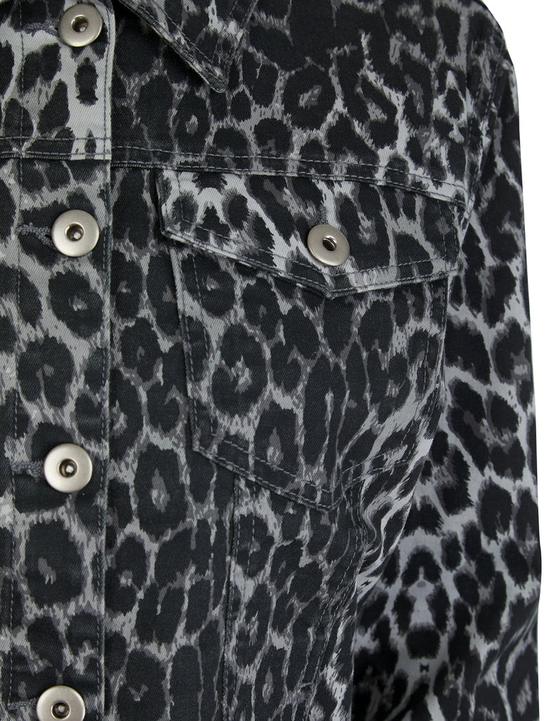 Zephyr Women's Stretch Cotton Denim Jacket in Grey Leopard Print - Ama ...