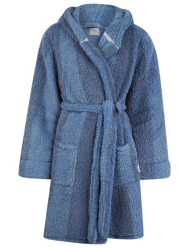 Women's Isla Striped Soft Fleece Tie Robe Dressing Gown with Hood in M ...