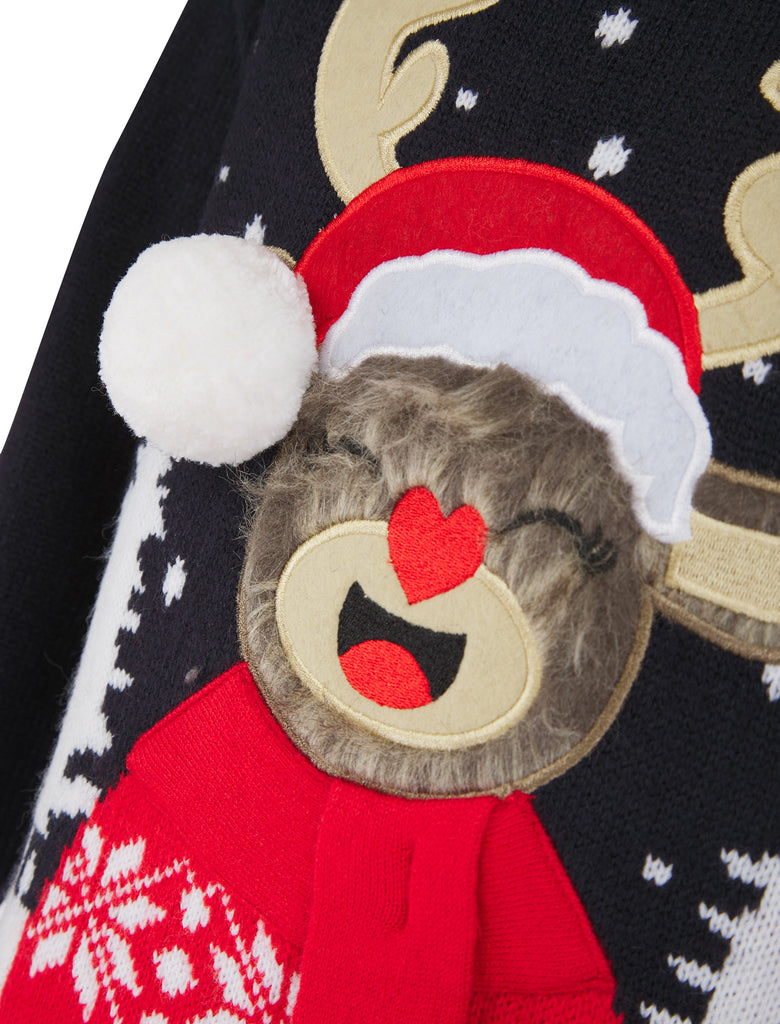 Girl's Laughing Rudolph Novelty Knitted Christmas Jumper in Ink - Merr ...