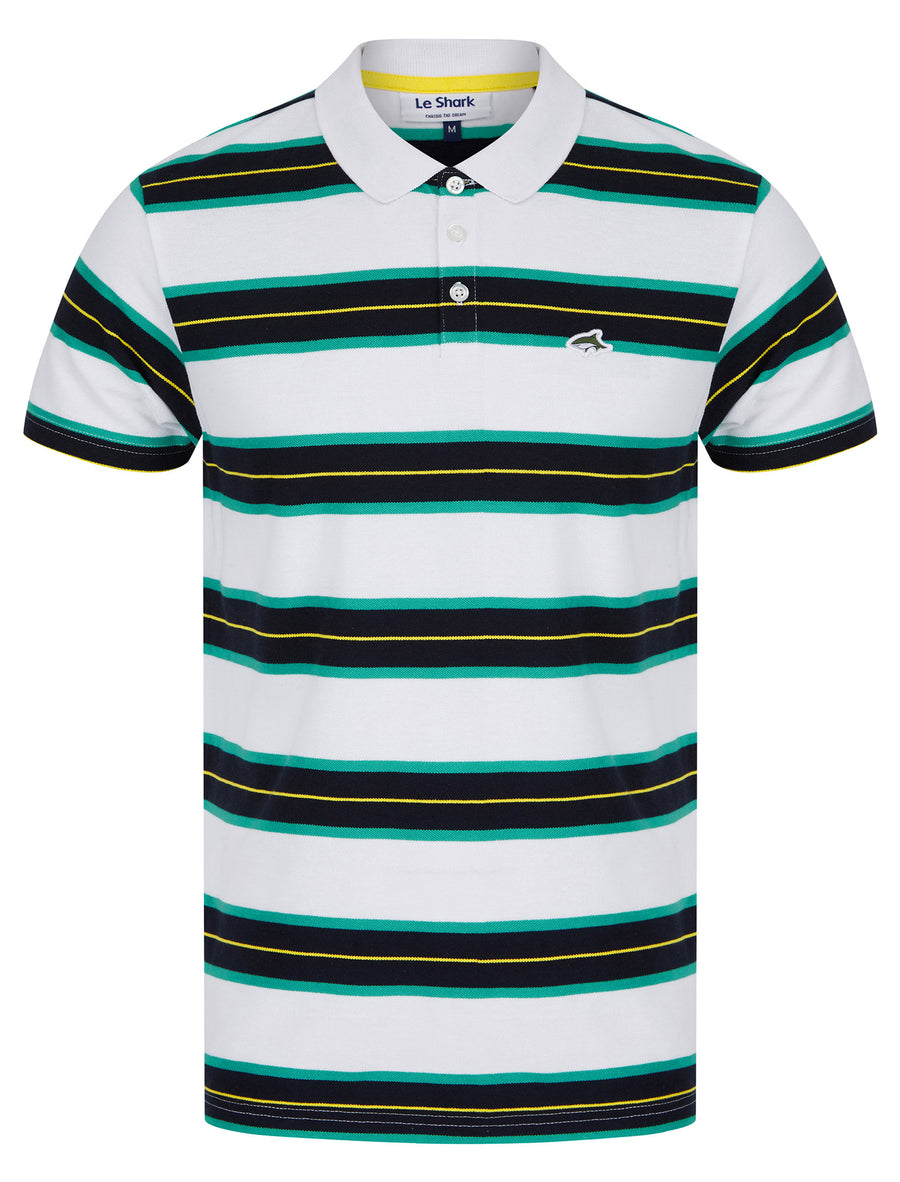 Urlwin Yarn Dyed Striped Cotton Pique Polo Shirt in Atlantis Green - L ...