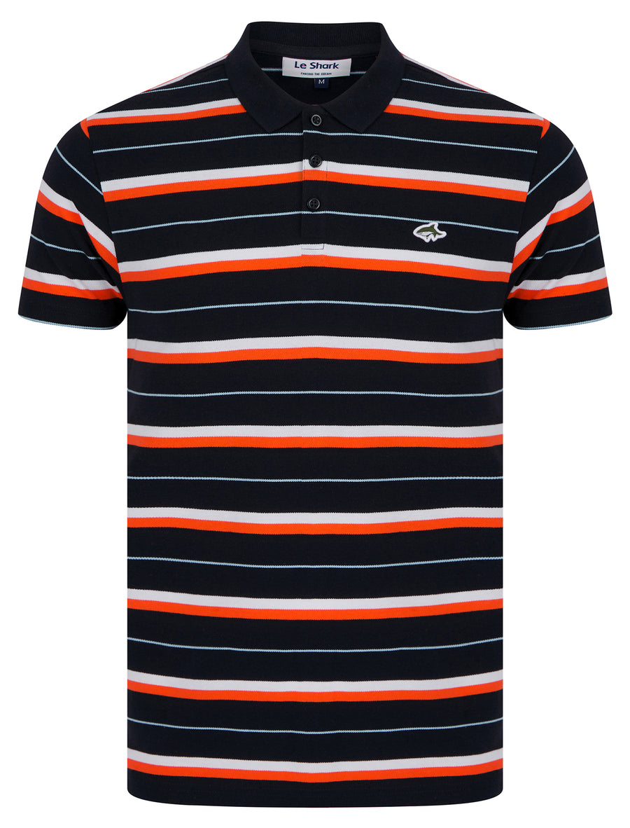 Lant Yarn Dyed Striped Cotton Pique Polo Shirt in Sky Captain Navy - L ...