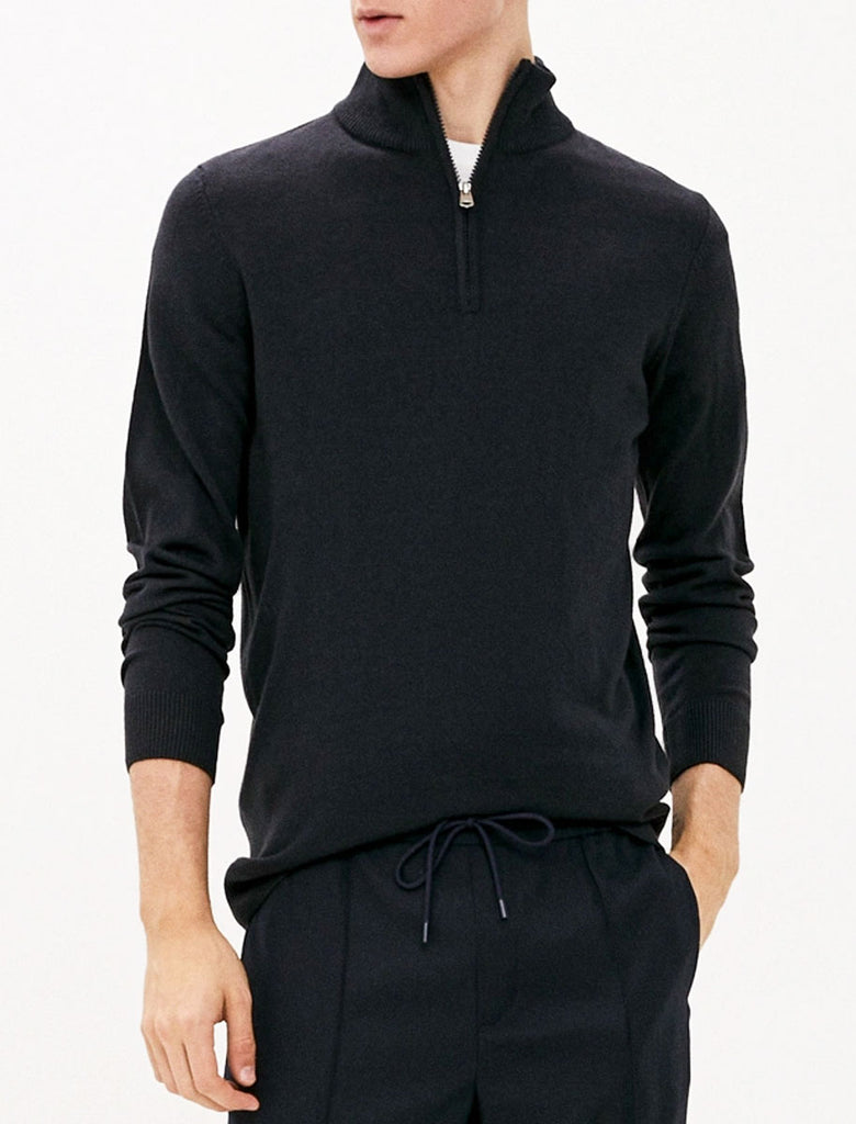 Redwood 2 Half Zip Neck Cashmilon Knit Jumper in Dark Navy - Kensingto ...