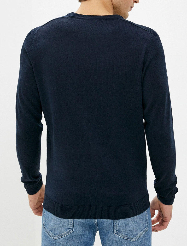 Striker Crew Neck Knitted Jumper in Sky Captain Navy - Kensington East ...