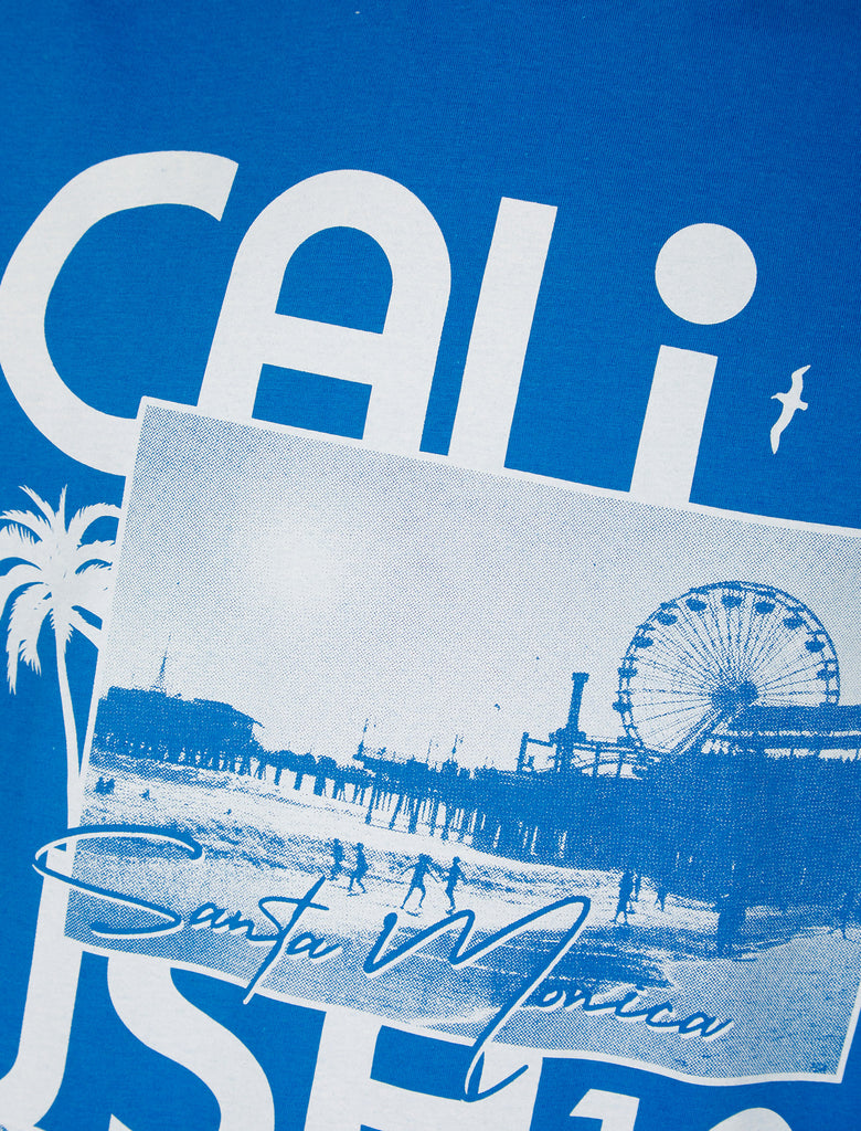 Cali Dreams Motif Cotton Jersey T-Shirt in French Blue - South Shore ...
