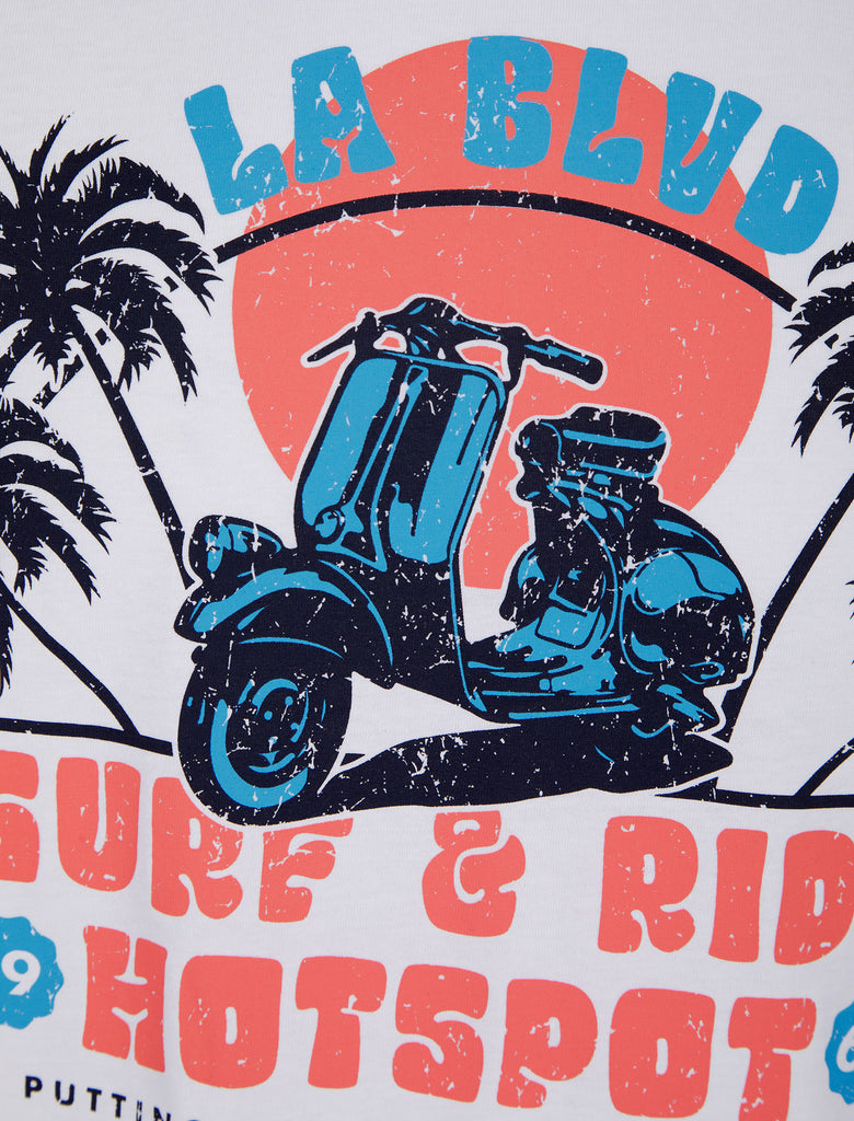 Surf & Ride Motif Cotton Jersey T-Shirt in Bright White - South Shore ...