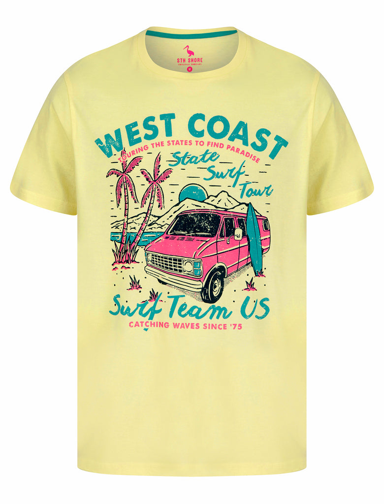 Surf Team Motif Cotton Jersey T-Shirt in Pastel Yellow - South Shore ...