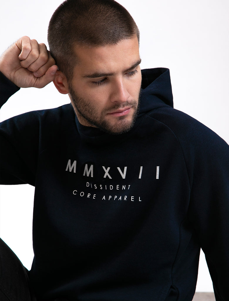 Daudi Cotton Blend Pullover Hoodie In Navy & Black Marl - Dissident ...