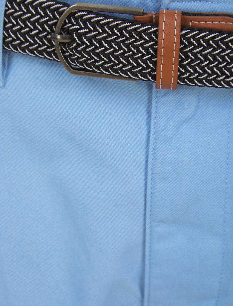 Gustavo Cotton Twill Chino Shorts with Woven Belt in Frozen Fjord - To ...
