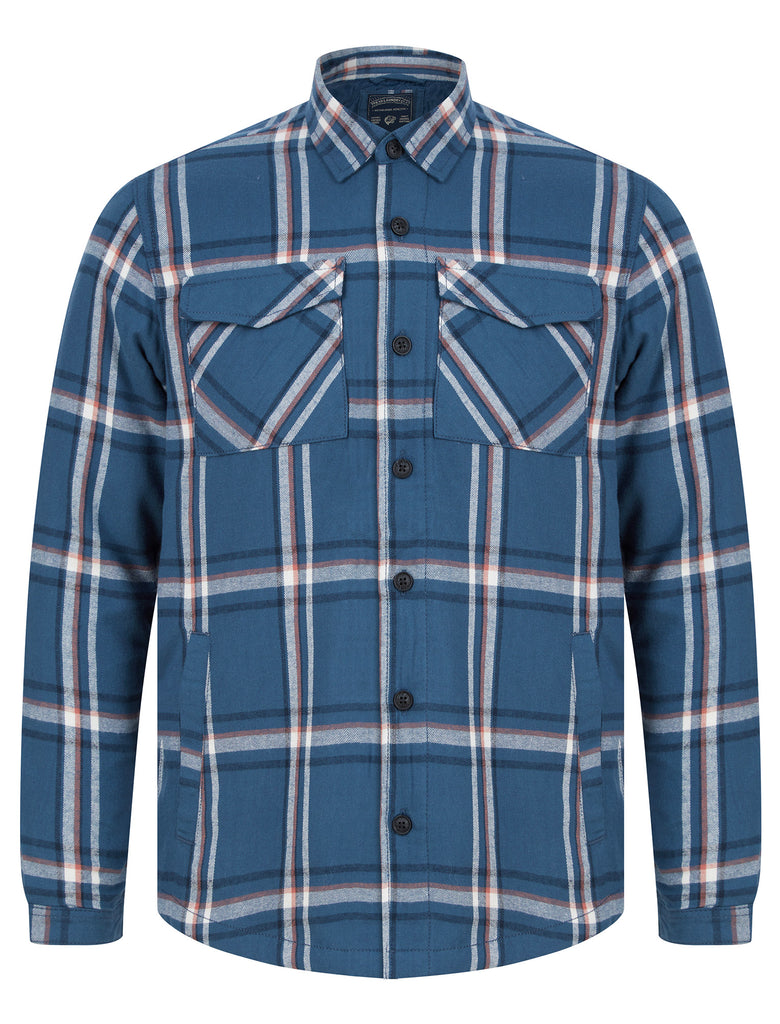 Hesperus Quilted Cotton Flannel Checked Overshirt Jacket in Dark Denim ...