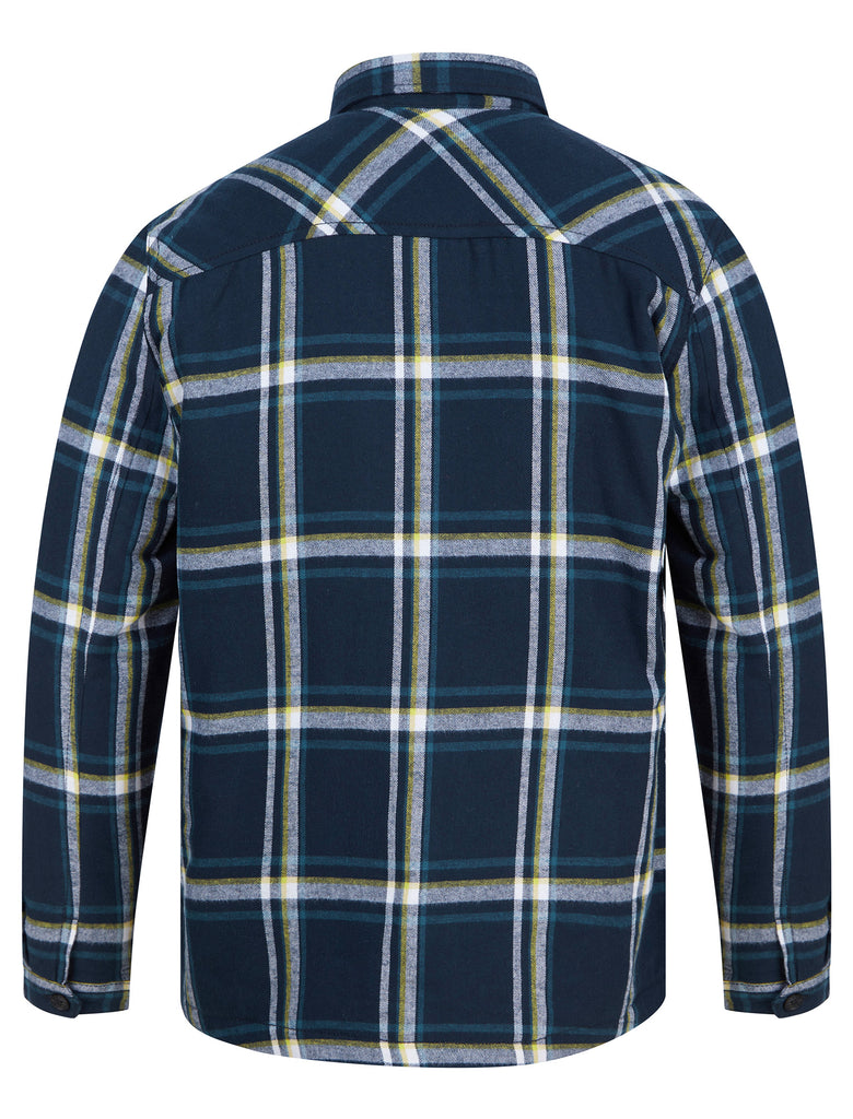 Hesperus Quilted Cotton Flannel Checked Overshirt Jacket in Sky Captai ...