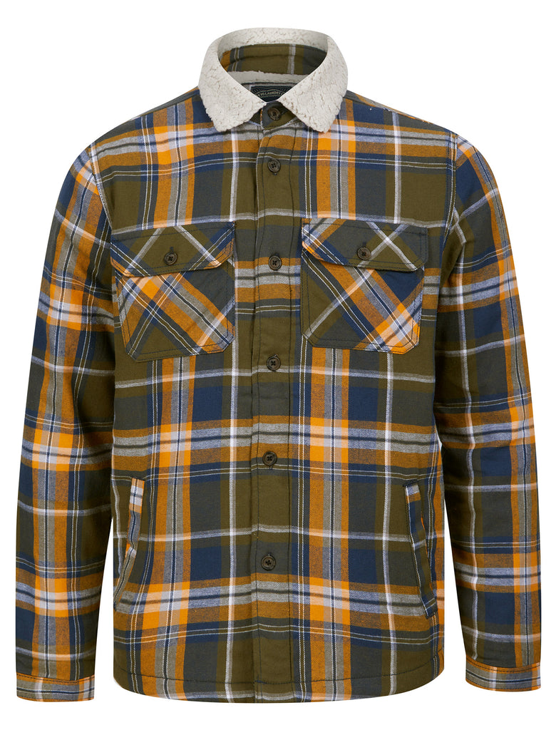 Hess Sherpa Fleece Lined Checked Flannel Cotton Overshirt Jacket in Gr ...