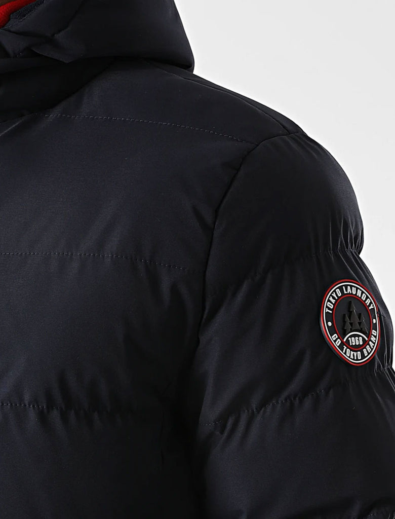 Pisces Taslon Quilted Puffer Coat with Hood In Sky Captain Navy - Toky ...