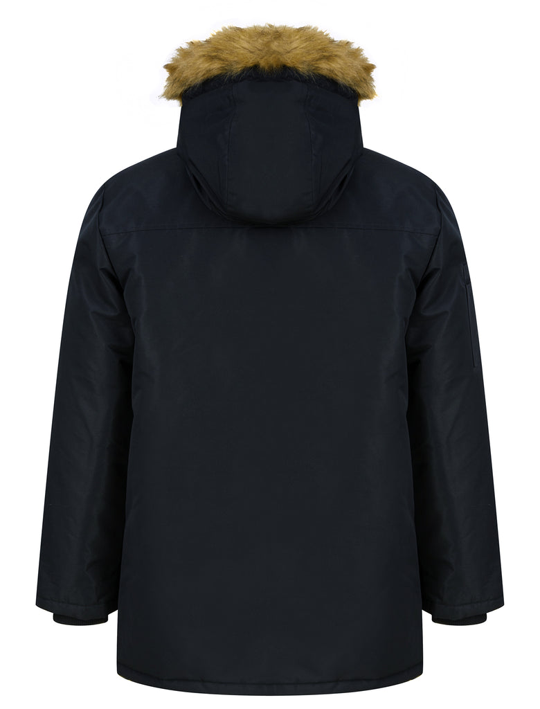 Hawara Taslon Parka Coat with Faux Fur Trim Hood in Black - Tokyo Laun ...