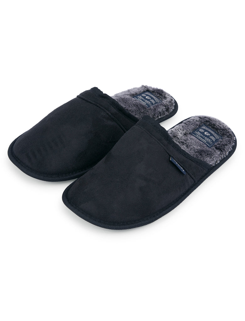 Tundra Faux-Suede Mule Slippers with Faux Fur Lining in Jet Black - To ...