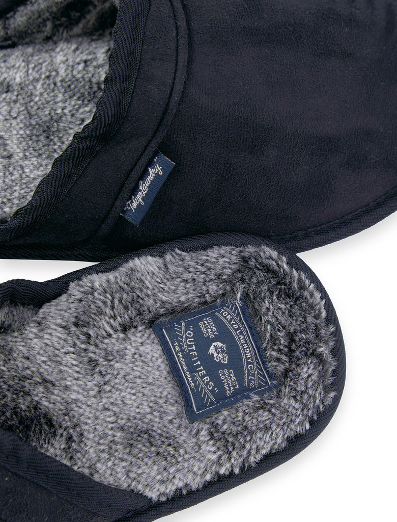 Tundra Faux-Suede Mule Slippers with Faux Fur Lining in Jet Black - To ...